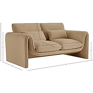 Meridian Furniture 199Camel-L Sloan Collection Modern | Contemporary Velvet Upholstered Loveseat with Soft Camel Velvet Fabric, Curved Arms, 64" W x 38" D x 31" H, Camel