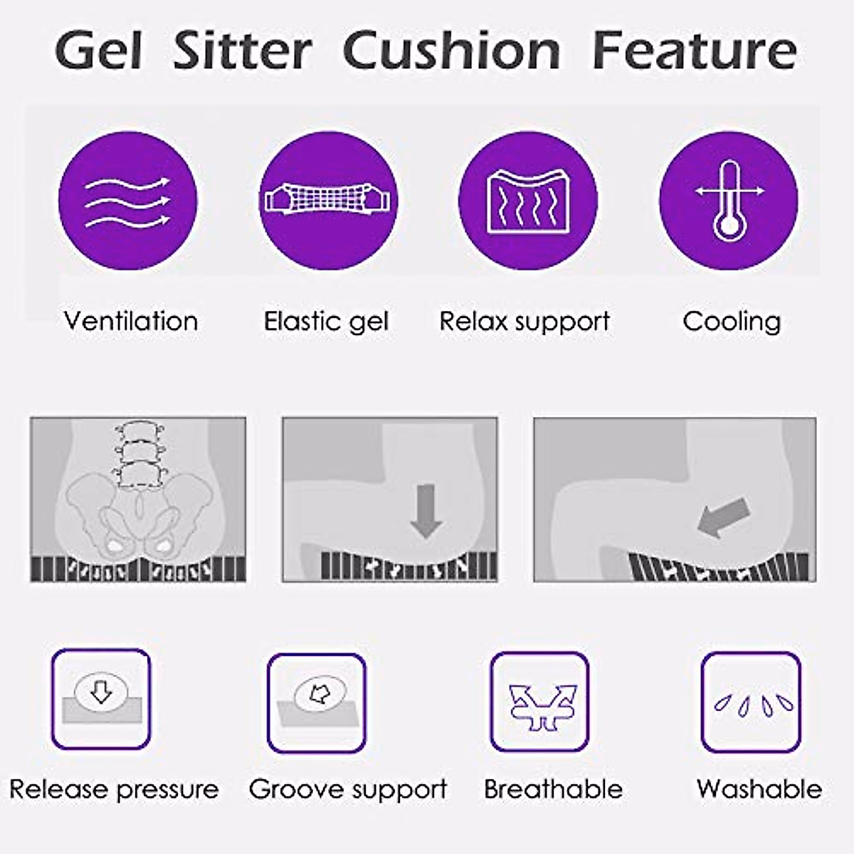 Gel Seat Cushion Comfort Honeycomb Egg Crate Design Gel Pad Provides Excellent Support For Lower Back, Spine, Hips Promotes Venting & Good Sitting Posture For Office Chair Car Sitter Wheelchair