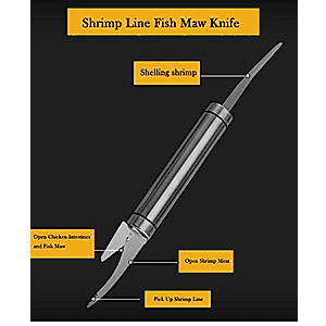 YWHWXB 5 in 1 Shrimp Line Fish Maw Knife - Multifunctional Stainless Steel Fish Scale Planer, Double-row Shrimp Cleaner Knife,Shrimp Deveiner Tool for Home Kitchen,3Pcs