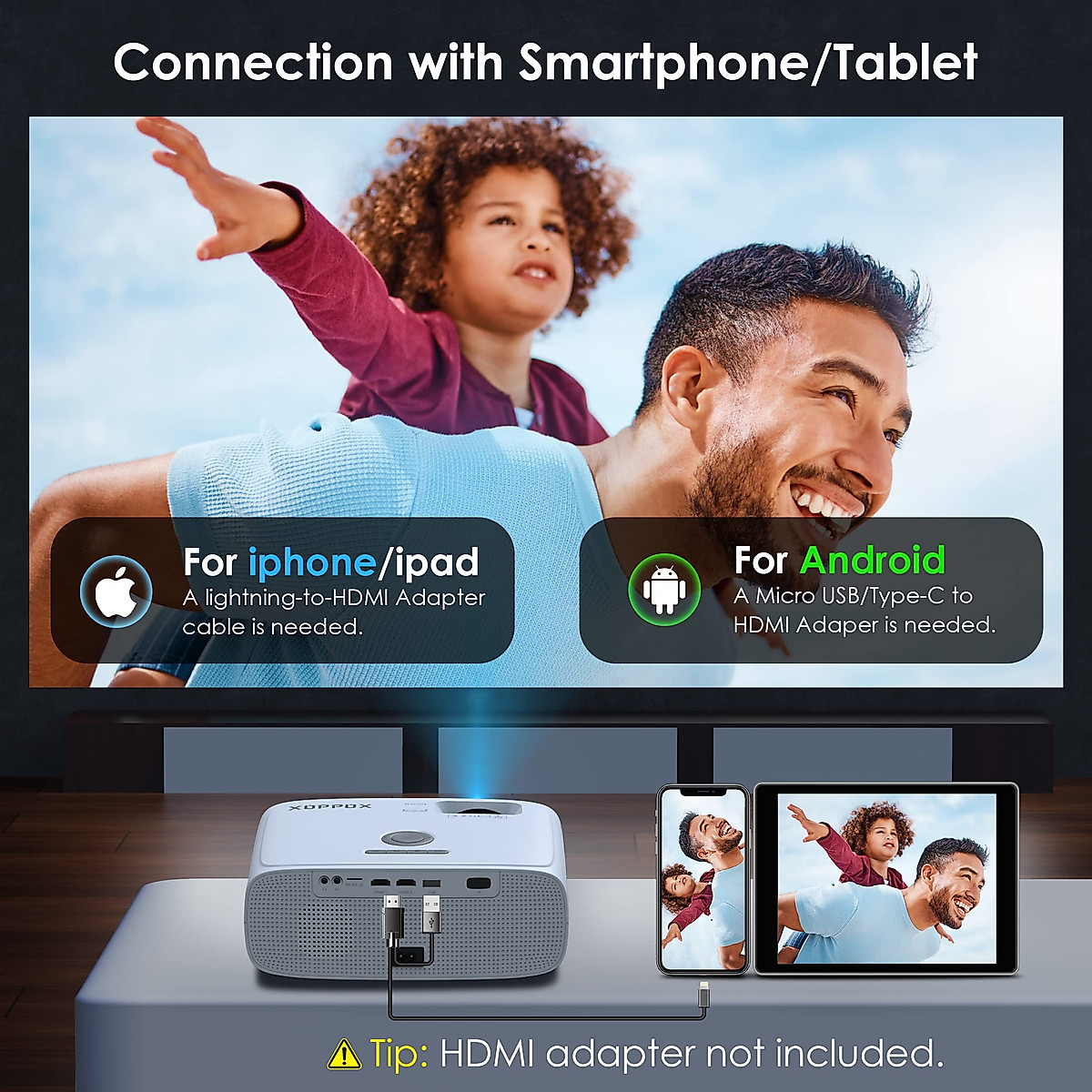 HD 1080P Outdoor Projector, 300ANSI Portable Home Projector, XOPPOX Portable Mini Projector Native 1080P Movie Projector Compatible with HDMI, USB, Laptop, iOS & Android Smartphones