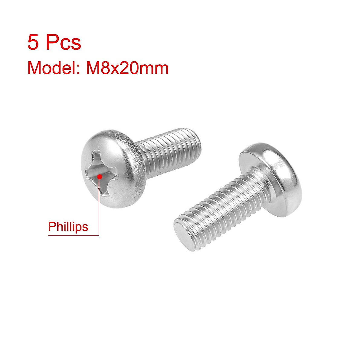 uxcell M8x20mm Machine Screws Pan Phillips Cross Head Screw 304 Stainless Steel Fasteners Bolts 5Pcs