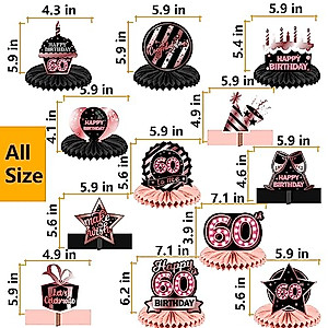 Happy 60th Birthday Rose Gold and Black Table Honeycomb Centerpieces Balloons Theme Decor Table Decorations Table Toppers for Girls Women Princess 60 Years Old Birthday Party Bday Supplies Background