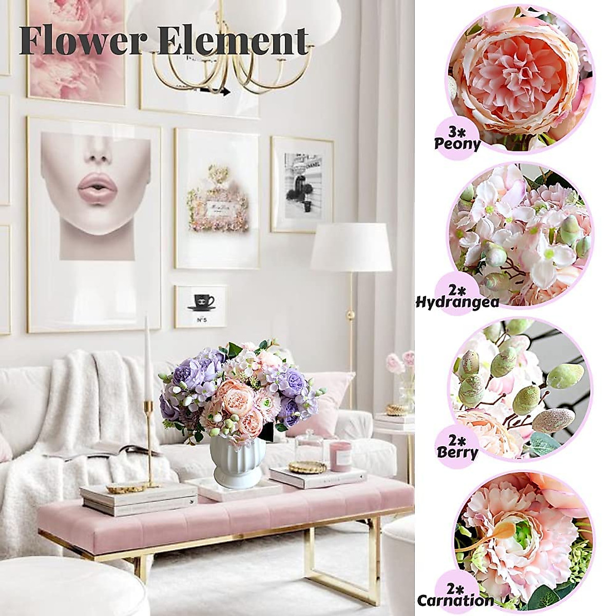 ASTRYAS Artificial Flowers, 2 Pcs Pink Peonies Fake Peony Flowers Light Pink Silk Peonies Arrangements for Home Office Party Wedding Decoration