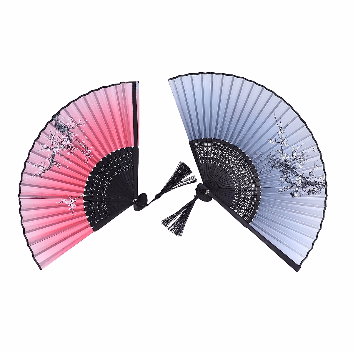 Natudeco Plum Blossom Pattern Bamboo Fan Chinese Classical Style Folding Fan Elegant Handheld Jewelry for Gifts Photography Wedding