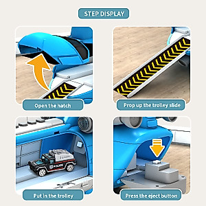 Airplane Toys with Music and Light Police Theme Transport Cargo Airplane Toy Play Set with 12 Road Sign Toy and 12 Alloy Vehicle Car Toy for 3 4 5 6 7 Year Old Boys and Girls Best Birthday Gift (Blue)