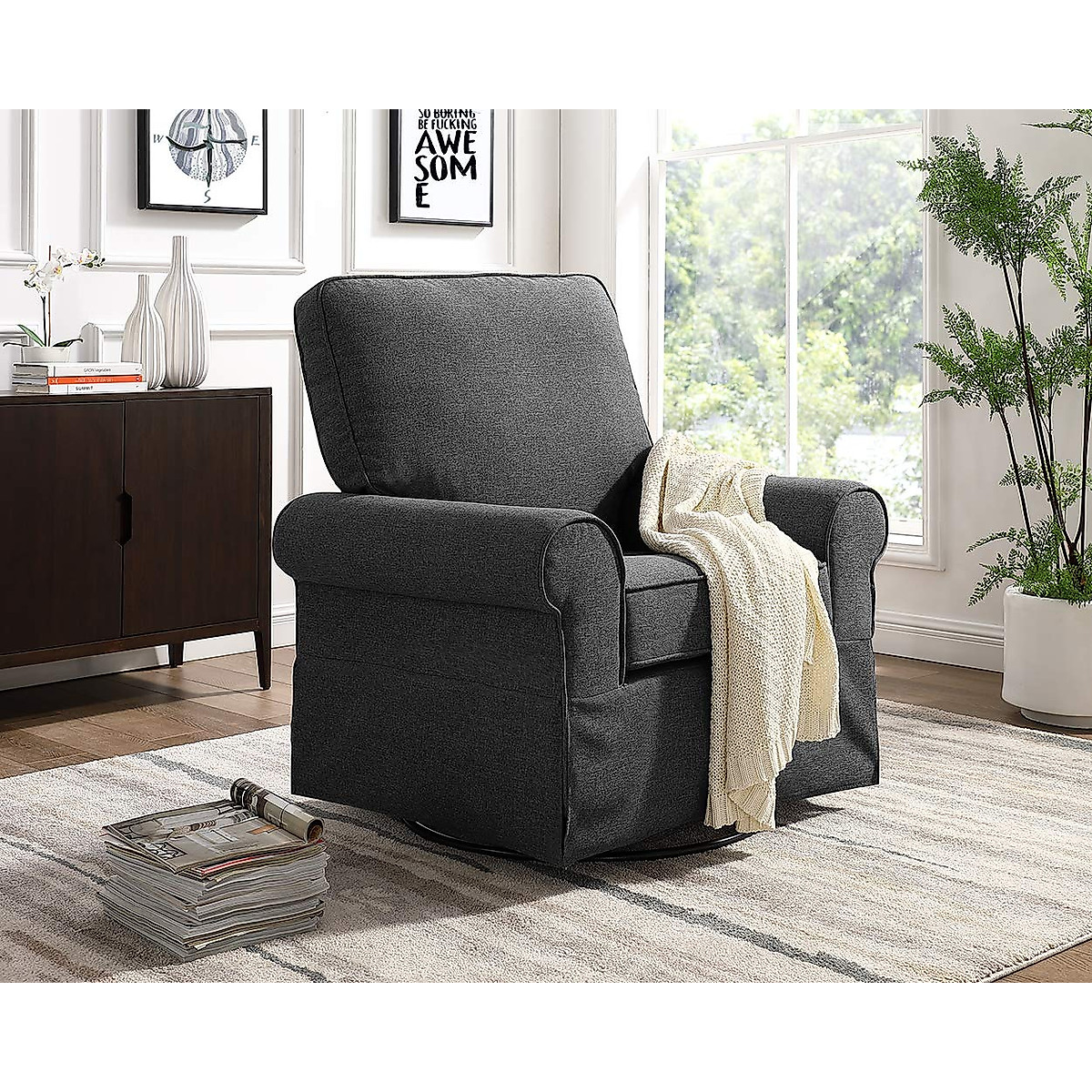 Angel Line Natalie Upholstered Swivel Glider, Dark Grey