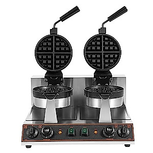DYRABREST 7" Commercial Non-Stick Dual-Head Rotating Belgian Waffle Maker, Stainless Steel Round Waffle Thicken Iron Machine for Restaurant, Bakery, Home
