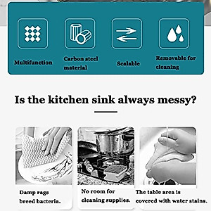 BOOMSHY Sponge Holder for Kitchen Sink Movable Sponge Holder Brush Holder Dish Cloth Hanger Hanging Sink Caddy Small in Sink Organizer Accessories Rack Basket (Black*Telescopic Style)