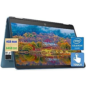 HP 2022 Newest X360 Chromebook Spin 2-in-1 Convertible Laptop Student Business, 14" HD Touchscreen, Dual Core Intel Celeron N4120 Processor, 4GB RAM, 64GB eMMC,Camera, Wi-Fi, Chrome OS+MarxsolCables