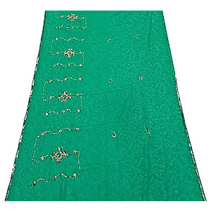 Peegli Indian Vintage Green Cloth Georgette DIY Fabric Traditional Dress Sequins Textile