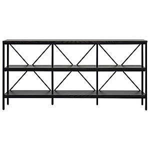 Kira 64" Wide Rectangular Console Table in Blackened Bronze/Black Grain