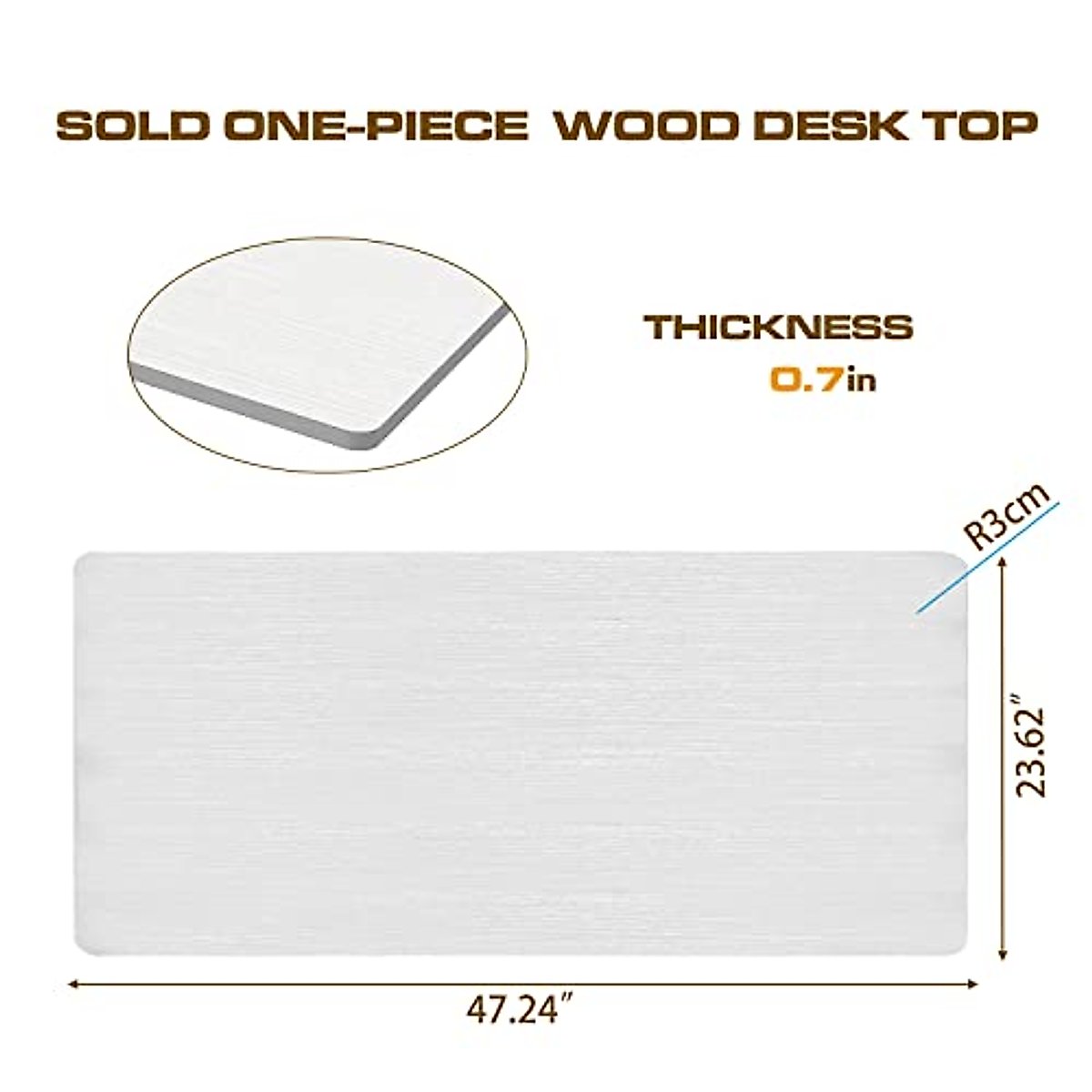 AIMEZO 47 x 24 inch Table Top Solid One-Piece Table Top Universal Desk Top for Standing and Sit to Stand Height Adjustable Desk FramesWhite