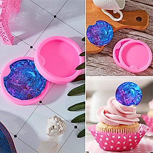 4 Pieces Silicone Resin Mold Keychain Pendant Mold DIY Coaster Mold Crafts Casting Mold Coaster Clay Mold for Homemade Coaster Jewelry Making Tool and DIY Keychain Decoration