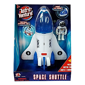 Astro Venture Space Shuttle Toy - Plastic Spaceship for Kids with Lights and Sound - Astronaut Figure, Openable Cockpit and Compartment, Extended Arm - Fun Space Gift Toys for Any Mission & Adventure