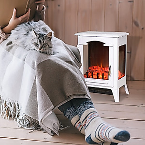 HOMCOM 23" Electric Fireplace Heater, Fire Place Stove with Realistic LED Flames and Logs and Overheating Protection, 750W/1500W, White