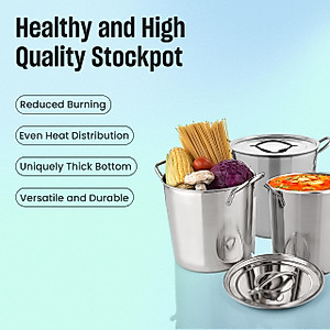 MARBELLA 6 pcs set (8/12/16) Quart Stainless Steel Stockpot with Lid Food Grade Heavy Duty Multipurpose Stock Pot for Stew, Simmering, Soup Pot, Gas and Dishwasher Safe Rust Free Cookware Silver
