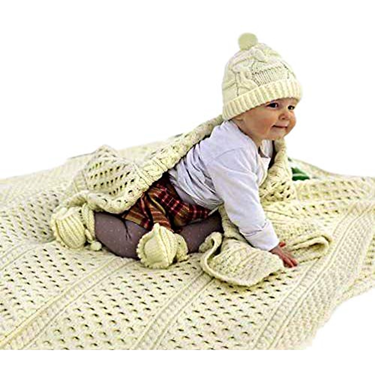 100% Irish Merino Wool Aran Baby Blanket by Carraig Donn