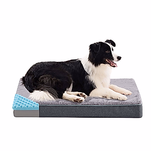 GOHOO PET Orthopedic Memory Foam Dog Bed, Dog Crate Bed for Medium Dogs -Waterproof Pet Bed with Removable Washable Cover, Purple Rabbit Plush Surface, M(29inch,45Lbs)