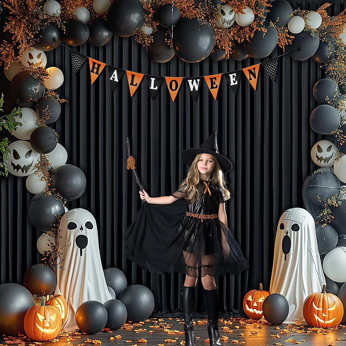 4 Panels Black Backdrop Curtain for Parties Wrinkle Free Black Photo Curtains Backdrop Drapes Fabric Decoration for Birthday Party Wedding 20ft(W) x 10ft(H)