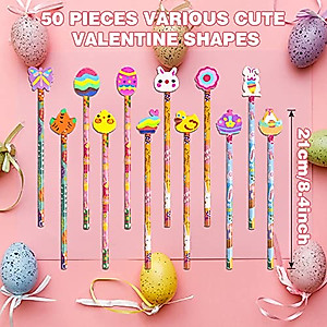 SAIWEILAI ONLINE 50 Pieces Easter Pencils Wood Pencils Happy Easter Day Elements With Giant Rabbit Chick Eraser Assortment Easter Stationery Pencil for Easter Party Favors (50)