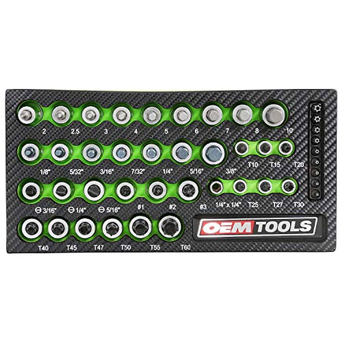 OEMTOOLS 23992 44 Piece Multi Drive Star Socket Set With Custom Fit Tray, Heat Treated, Alloy Steel Master Torx Set With SAE and Metric Hex Sockets, Chrome and Green