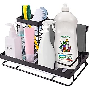 Kitchen Sink Caddy Organizer, Kitchen Caddy for Sponge Soap Brush Dishcloth Holder with Drain Pan Tray, Sponge Holder for Kitchen Sink 304 Stainless Steel Rustproof