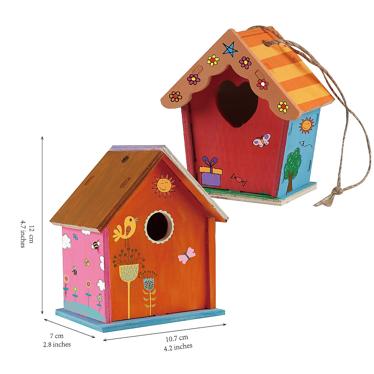 DIY Bird House Kit for Kids, Build Your Own Bird House Kit for Children, Includes 3 Unfinished Birdhouses to Paint and Build, Ropes, 12 Paints, Glitter Paint, and 2 Brushes, Arts and Craft Kids Set