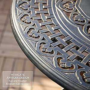 VIVIJASON 5-Piece Outdoor Patio Furniture Dining Set, All-Weather Cast Aluminum Conversation Set, Include 4 Chairs and 38.5" Round Table w/Umbrella Hole for Balcony, Lawn, Garden, Backyard