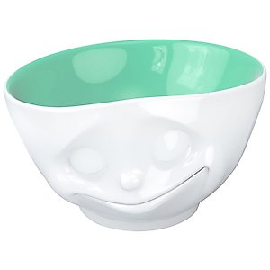 FIFTYEIGHT PRODUCTS TASSEN Porcelain Bowl, Happy Face Edition, 16 oz. White Outside, Jade Color Inside (Single Bowl) for Cereal, Soup