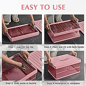 DAPANGYOUNG Collapsible Storage Bins with Lids - Clear Plastic Storage Bin Stackable Latch Storage Boxes with Durable Lid and Secure Latching Buckles For Home Office Car and Travel Organization, Pink