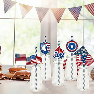 Babale 24pcs/set 4th of July Disposable Straws Patriotic Memorial Striped Paper Straw Decorations for Independence Day Party Favor Supplies