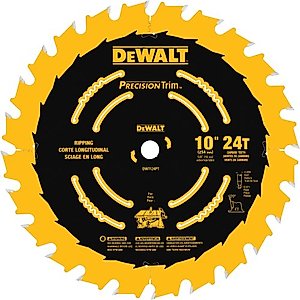 DEWALT 10-Inch Miter / Table Saw Blade, ATB, Ripping, 5/8-Inch Arbor, Tough Coat, 24-Tooth (DW7124PT)