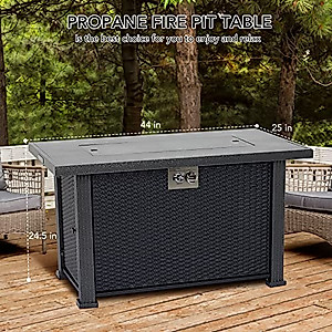 44 Inch Propane Fire Pit Table, PioneerWorks 50000BTU Rectangle Fire Table with Cover & Rain Cover, Sturdy Steel and Iron Fence Surface, CSA Safety Certified, Companion for Your Garden, Black