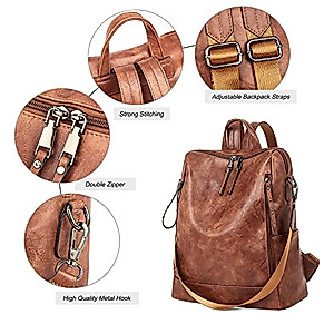 FOXLOVER Leather Backpack Purse for Women Fashion Shoulder Book Bag Convertible Travel Rucksack with Designer Zipper (Brown)