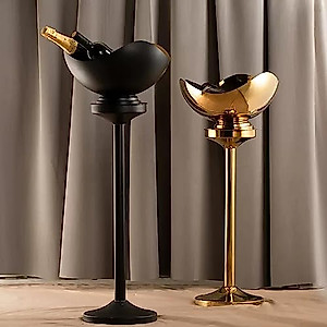 Ice Container Stainless Steel Ice Bucket with Stand Indoor and Outdoor Cooler Cellar Bucket Beverage Stand for Kitchen Bar Wine Chiller (Color : Gold)