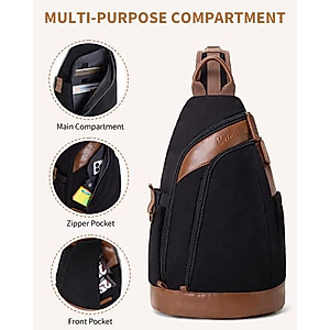 Celvetch Sling Bag for Men - Canvas Sling Backpack Mens Crossbody Bag Large Shoulder Bag for Hiking Travel - Black