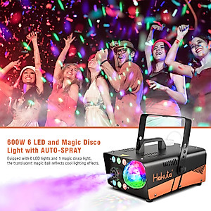 HAKUTA Fog Machine, 600W Smoke Machine with Disco Ball Light and LED RGB Lights, 2300 CFM Spray with Auto Spray Function, Great for Halloween, Christmas, Wedding, Stage Performance and Parties