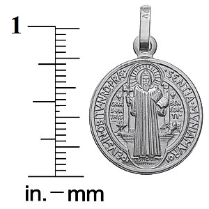 925 Sterling Silver Saint Benedict Charm Pendant Made in Italy, 20mm Diameter