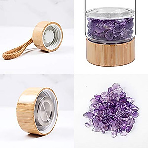 AITELEI Bamboo Wellness Crystal Elixir Infused Gem Water Bottle, Natural Gemstone Crystal Water Bottle Quartz Gravel Gemstone Healing Glass, Energy Elixir Water Bottle 400ML