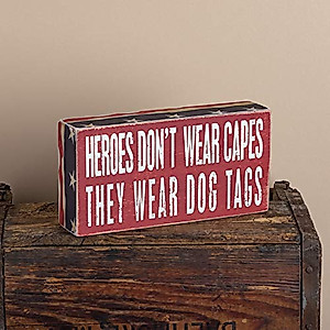 Primitives by Kathy 21477 Patriotic Box Sign, 4 x 8, Heroes Wear Dog Tags