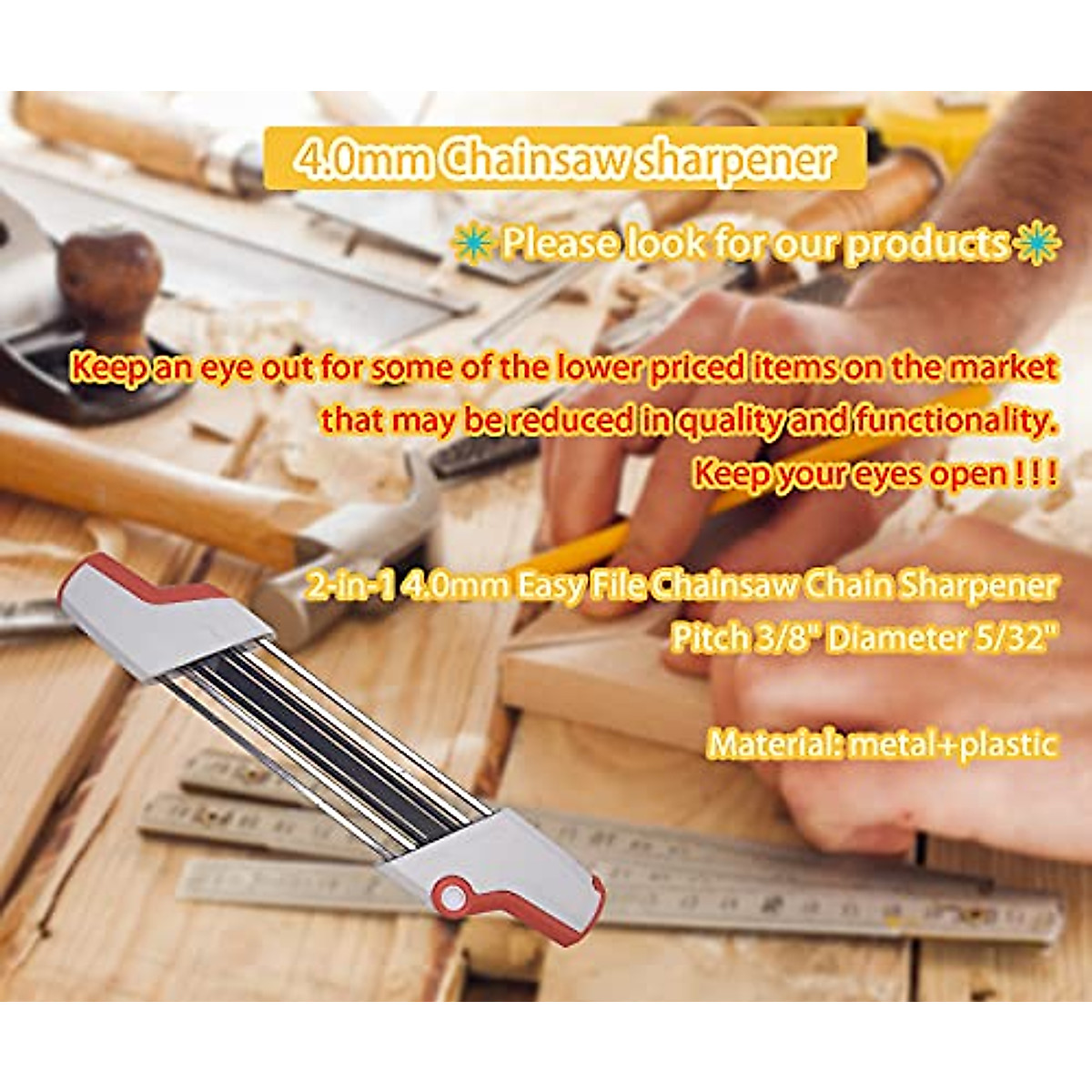 Kenshopping 2-in-1 4.0mm Easy File Chainsaw Chain Sharpener for Stihl Pitch 3/8" Diameter 5/32"