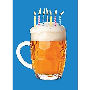 Tracks Publishing Ltd Beer Mug with Candles on Sparkling Blue Glitter Background Funny Birthday Card