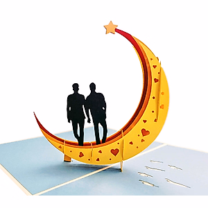 iGifts And Cards Love You To The Moon And Back Gay Couple 3D Pop Up Greeting Card - Gay Valentine's Day Card, Wedding, Marriage, Engagement, Anniversary, Pride, Lovers, Romantic