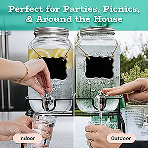 Estilo Glass Drink Dispenser with Stand - Set of 2-1 Gallon Glass Jar Beverage Dispensers for Parties, Glass Water Dispenser Countertop for Weddings, Sun Tea Jar, Lemonade, Laundry Detergent Dispenser