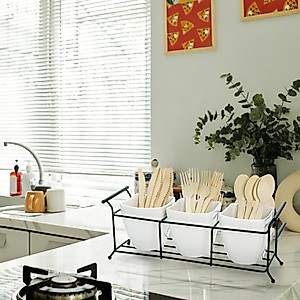 Bekith 3-Piece Ceramic Flatware Caddy with Metal Rack, Utensil Holder Silverware Caddy Cutlery Organizer, White