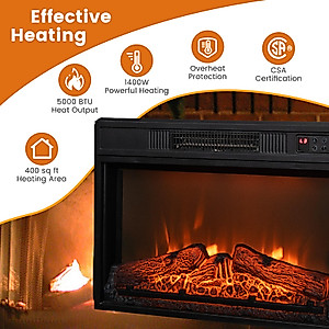 COSTWAY Electric Fireplace Insert 23-inch Wide, 1400W Recessed Fireplace Heater with Remote Control, 3 LED Flame Effects, 6H Timer, Electric Fireplace for Bedroom Home Office Indoor Use, Black