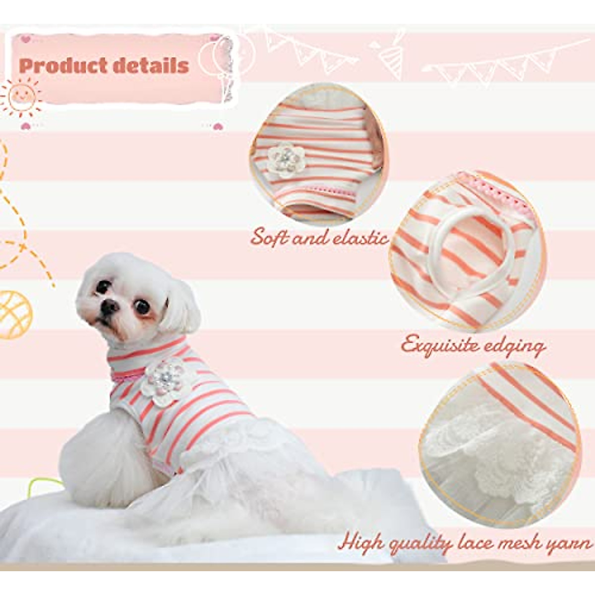 MSNFOASM Pet Dog Pink Stripe Dog Dress,Dog Tutu Lace Skirt Wedding Dress for Small Girl Dogs Cats（Pink Stripe M）