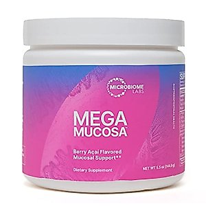 Microbiome Labs MegaMucosa - GI Lining Powder Supplement - Gut Lining & Immune Support with Immunoglobulins & Amino Acids - Berry Acai Flavor Powder for Adults, Children & Teens (5.5 oz)