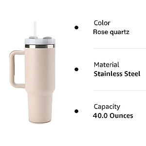 YOUEXPERT 40 oz Tumbler with Handle and Straw Tumbler with Lid and Straw Stainless Steel Tumblers, Car Mug Outdoor Sports Travel Gift 40oz Insulated Tumblers (Rose quartz)