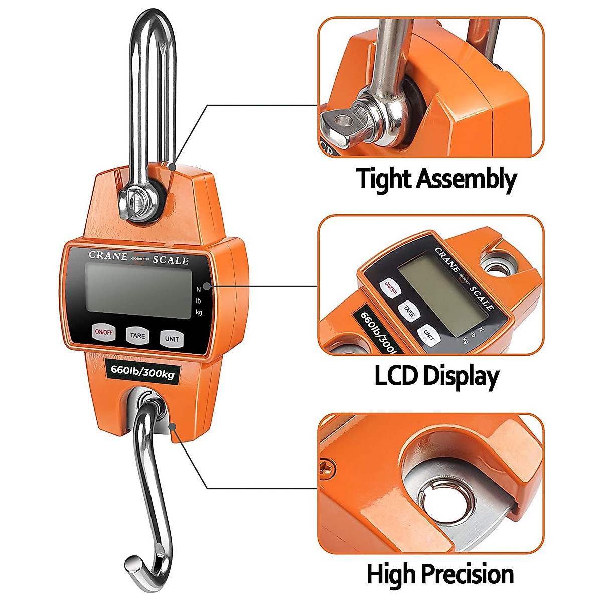 Digital Hanging Scale 660 LB 300 KG - Professional Heavy Duty Waterproof Fish Scale - Portable Durable Crane Scale for Luggage Weight Suitcase Hunting Farm Bike Bow Fish Weight Fishing Scale